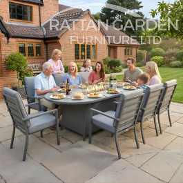 Highbury 8 Seat Aluminium Oval Fire Pit Dining Set